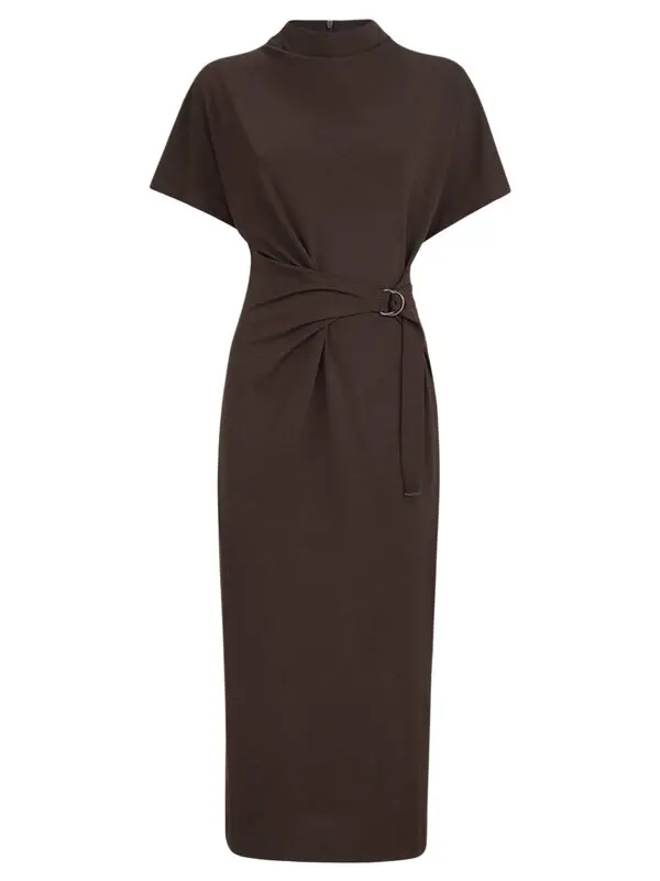 Brunello Cucinelli Belted Wool-blend Midi Dress - Brown