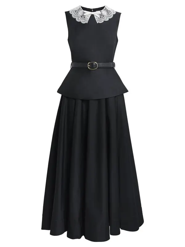 SELF-PORTRAIT Lace Trim Midi Dress - Black