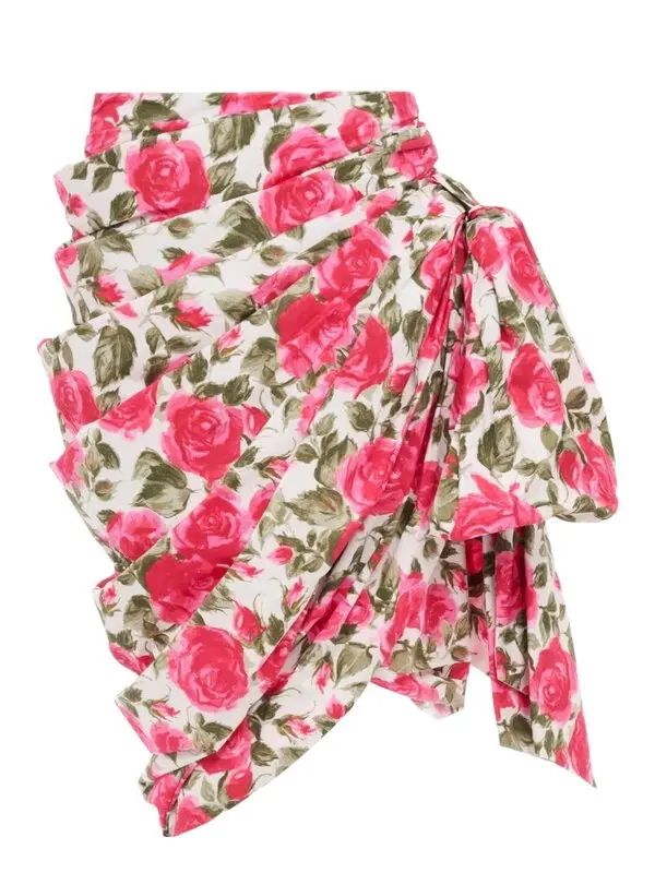 Chloé Floral Print Pleated Midi Skirt - White Pink