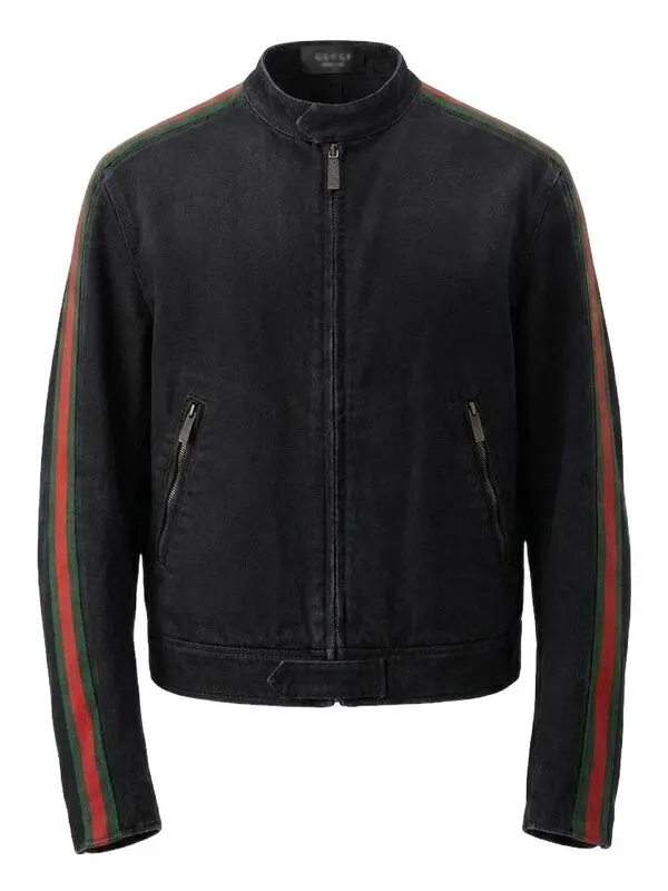 Gucci Cotton Denim Biker Jacket With Web Detail - Black