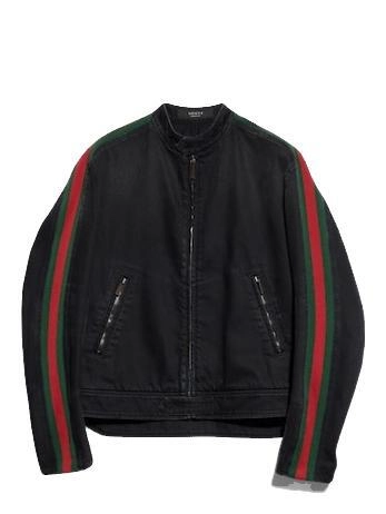 Gucci Denim Biker Jacket With Web Detail - Black