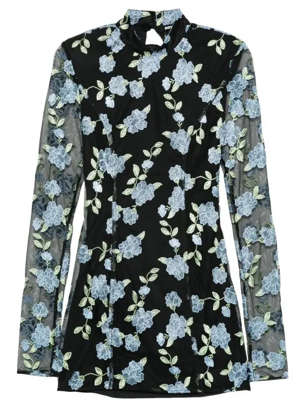 ROTATE BY BIRGER CHRISTENSEN Mesh Floral Long Sleeve Mini Dress - Black