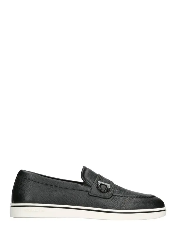 FERRAGAMO Leather Tancredi Loafers - Black