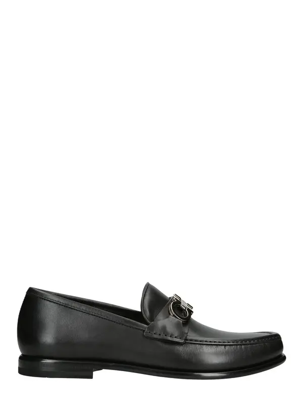 FERRAGAMO Avril Leather Loafers With Gancini Hardware - Black