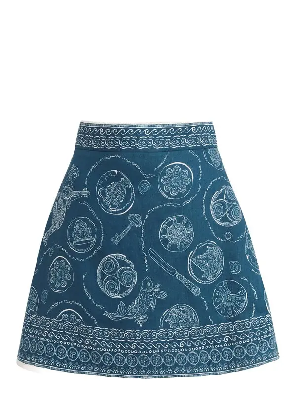 ALEMAIS Alémais Printed Linen Mini Skirt - Blue