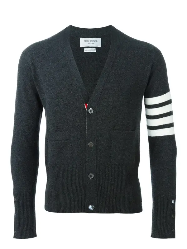 Thom Browne V-neck Four-bar Stripe Cardigan - Dark Grey