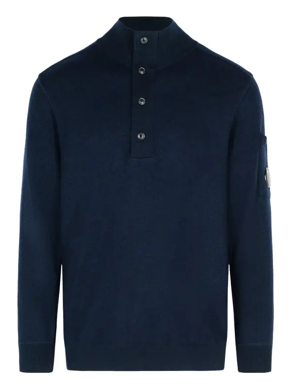 C.P. COMPANY Felted Half Button Jumper - Navy