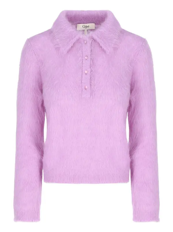 Chloé Knitted Polo Neck Top - Pink