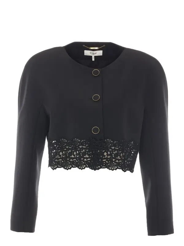 Chloé Lace Trimmed Cropped Jacket - Black