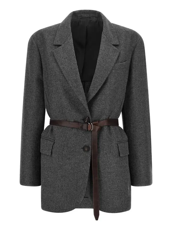 Brunello Cucinelli Long Sleeve Belted Blazer - Gray
