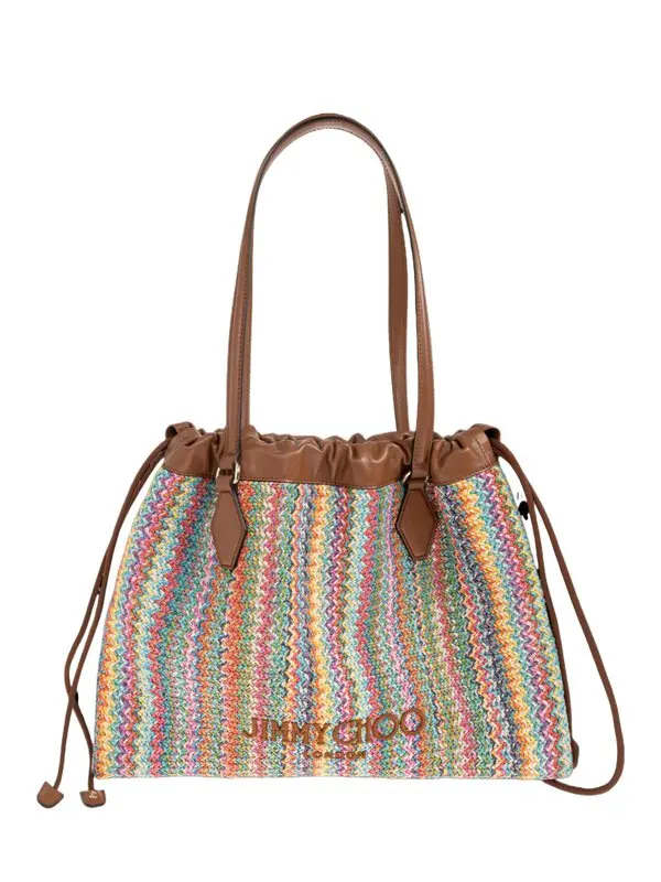JIMMY CHOO Drawstring Bucket Bag With Multicolored Pattern - Multi/tan/lightgold