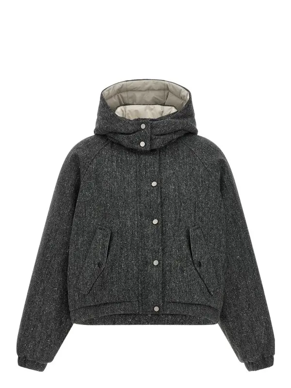 Brunello Cucinelli Long-sleeved Cotton-padded Jacket With Detachable Hood - Gray
