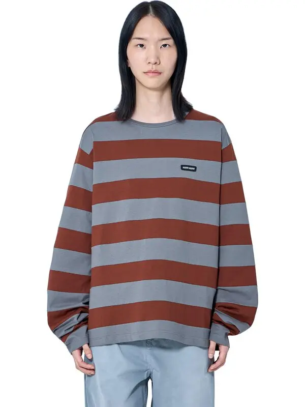 Miu Miu Striped Long Sleeve T-shirt In Cotton - Gray