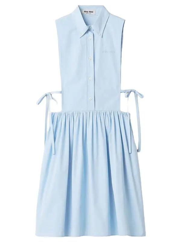Miu Miu Sleeveless Poplin Dress With Side Ties - Blue