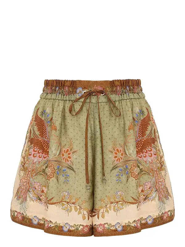 Zimmermann Indra Relaxed Silk Shorts - Green
