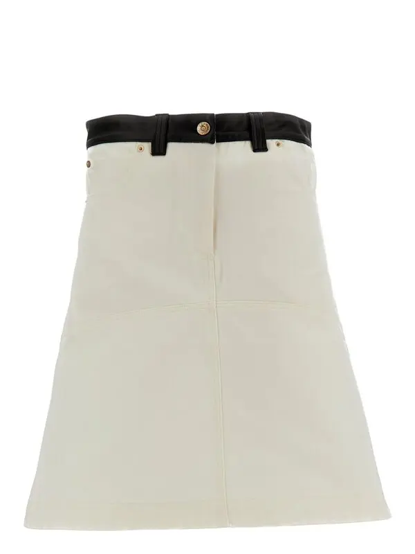WALES BONNER Cotton Denim Flared Midi Skirt With Leather Waist Detail - Multicolor