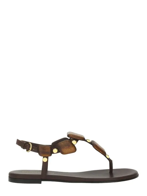 GIANVITO ROSSI Embellished Leather Sandals - Brown