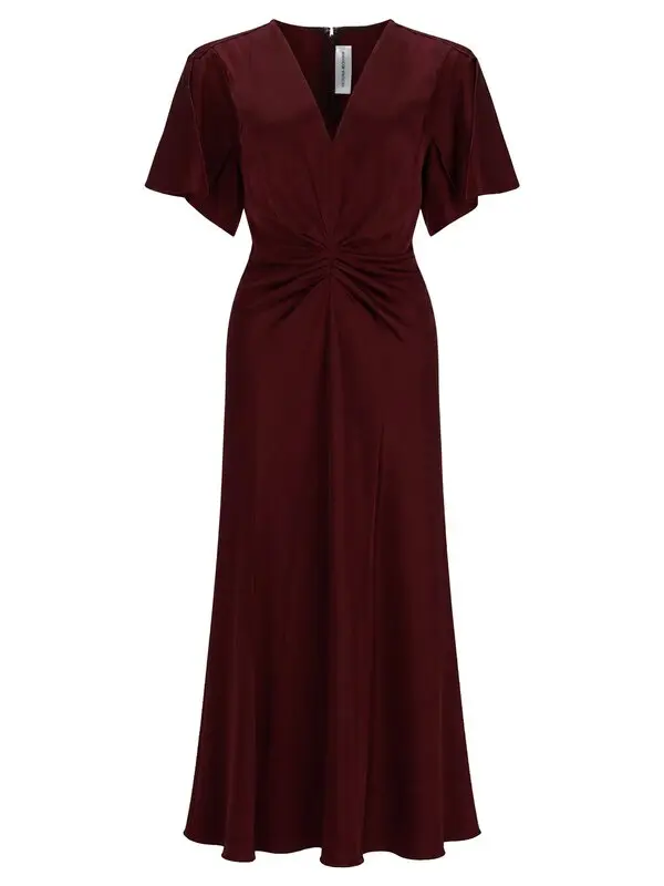 Victoria Beckham Midi Dress With V-neck And Draping - Bordeaux