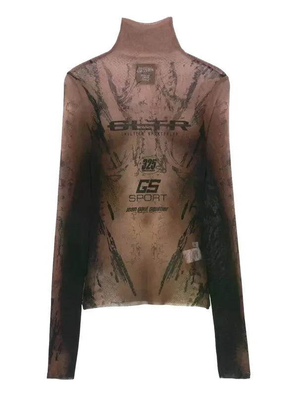 JEAN PAUL GAULTIER X Shayne Oliver Mesh Graphic Print Top - Brown