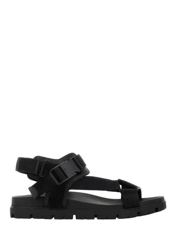 Prada Logo-embossed Fabric Suede Sandals - Black