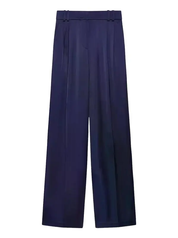 Another Tomorrow Pleated Satin Trousers - Blue