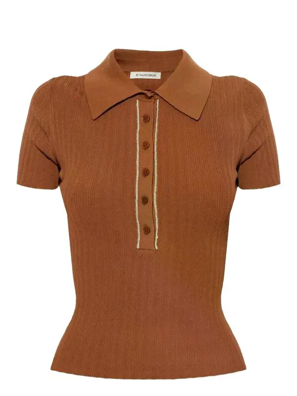 BY MALENE BIRGER Benita Ribbed Knit Polo Shirt - Brown