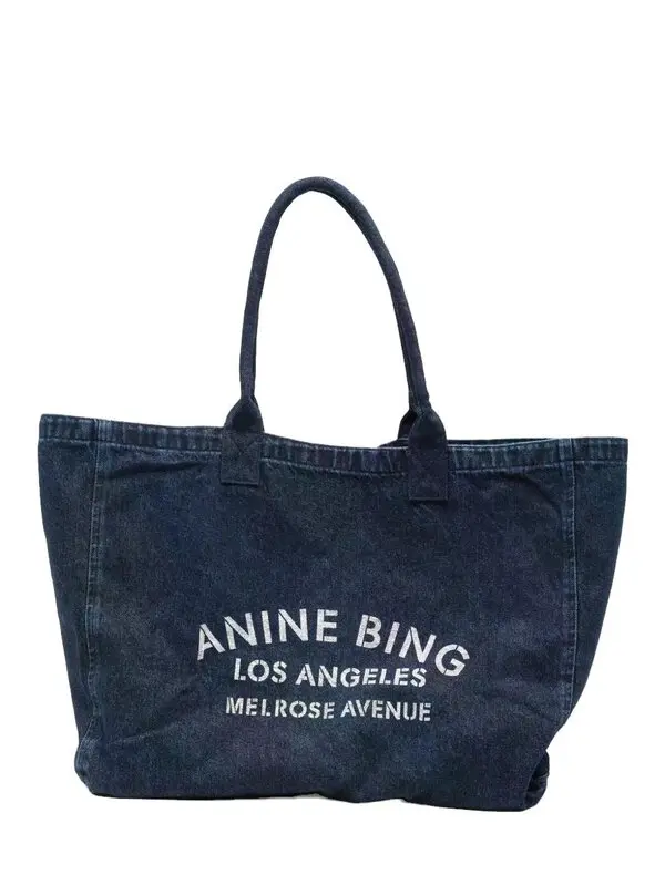 ANINE BING Logo Print Shoulder Bag - Blue