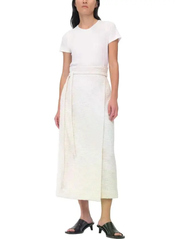 Another Tomorrow Organic Cotton Tweed Wrap Skirt - Neutrals