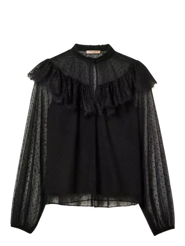TWINSET Lace-trim Ruffled Blouse - Black