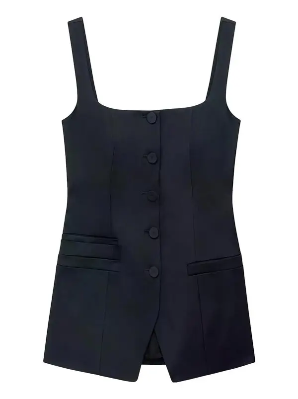 Another Tomorrow Square Neck Sleeveless Top - Black