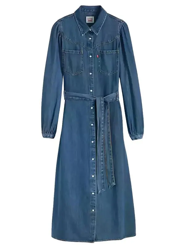LEVI'S Journey Puffed-sleeve Belted Midi Dress - Blue