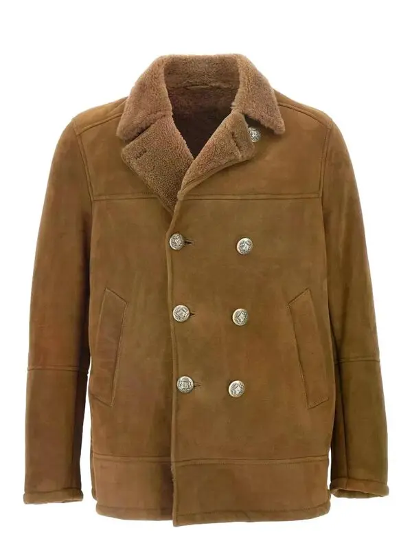 VOLFAGLI FIRENZE Double-breasted Merinillo Shearling Jacket - Brown