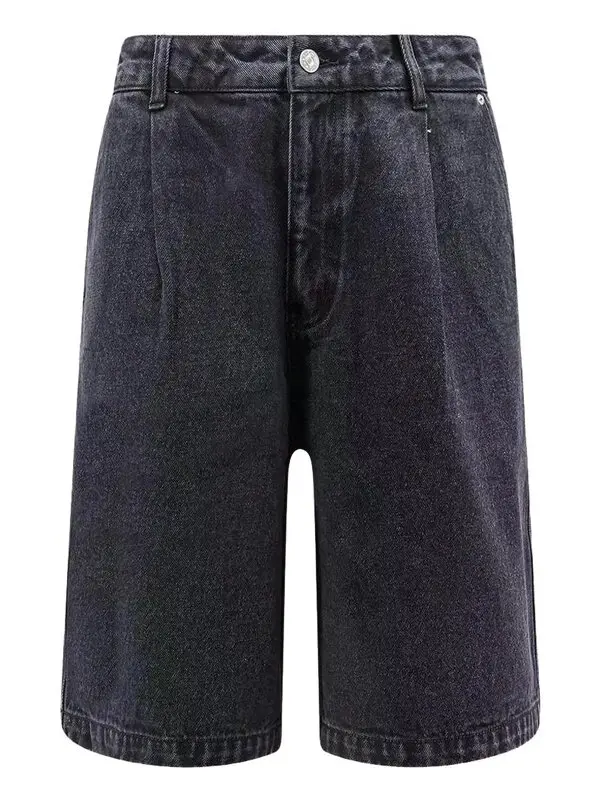 DUNST Pleated Denim Shorts - Black