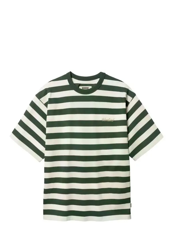 WOODBIRD Beam Striped Embroidered-logo T-shirt - Green