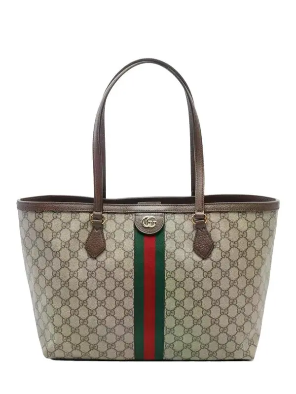 Gucci Gg Supreme Canvas Medium Tote Bag With Web Stripe - Neutrals