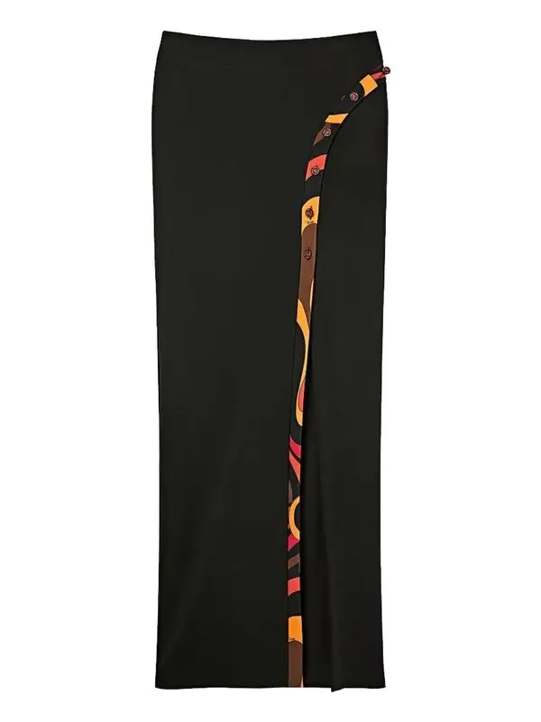 Emilio Pucci Superstretch Cady Skirt With Side Slit And Contrast Print - Black