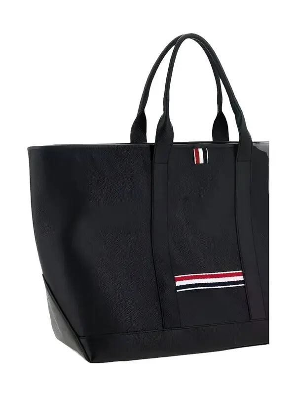 Thom Browne Tricolour-grosgrain Leather Tote Bag - Black