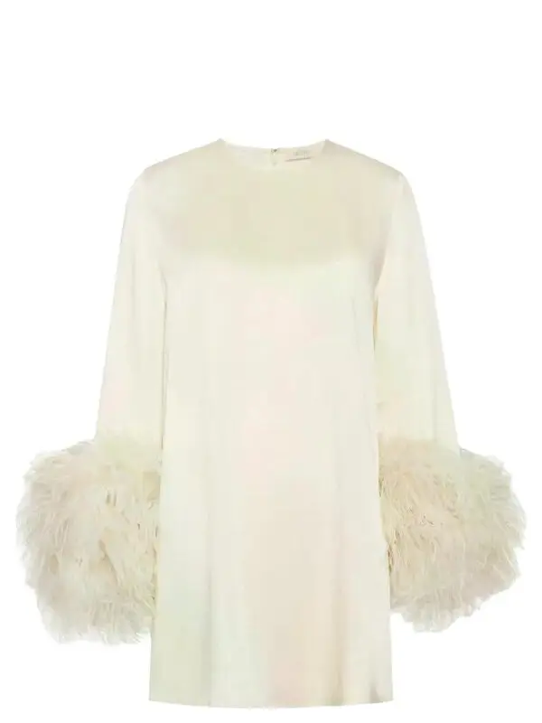 Lapointe Feather-trim Satin Mini Shift Dress - Neutrals