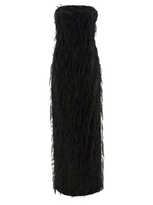 FERRAGAMO Strapless Eyelash Fabric Midi Dress - Black