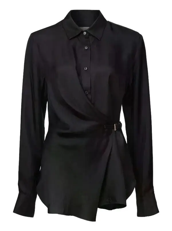 VIKTORIA & WOODS Hercules Draped Buckle Detail Shirt - Black