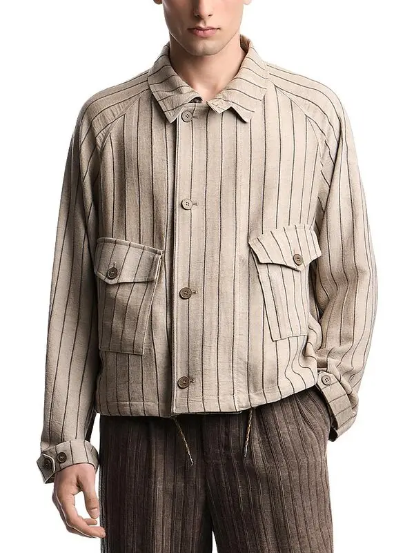 Emporio Armani Striped Viscose Jacket - Vintage Khaki