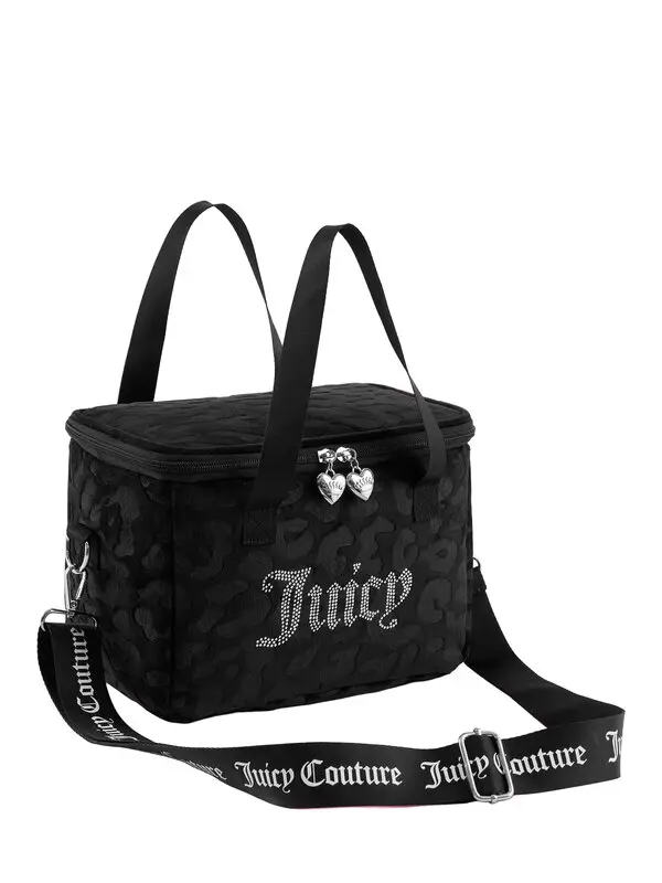 Juicy Couture Velour Leopard Print Cooler Bag With Rhinestone Embellishment - Black Embossed Leopard