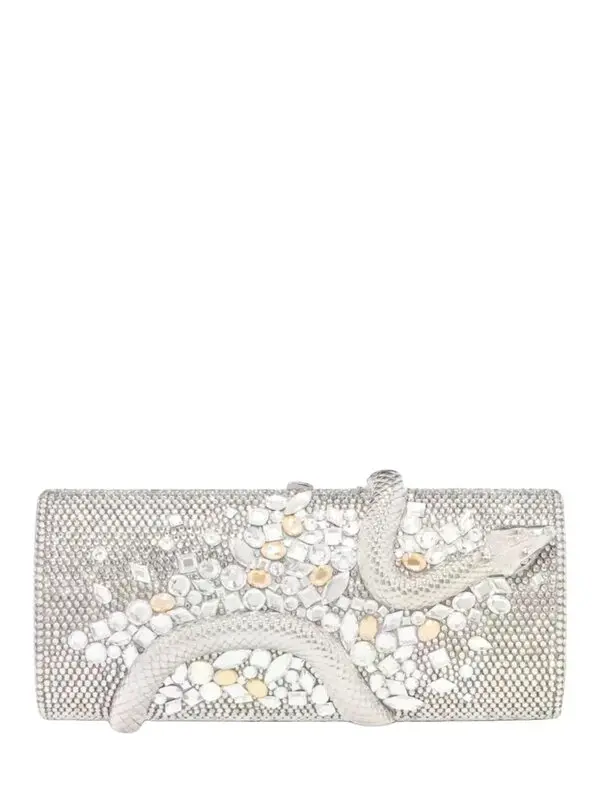 Judith Leiber Crystal Embellished Snake Clutch Bag - Silver