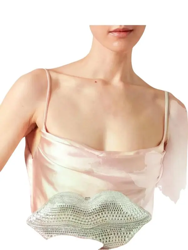 Judith Leiber Disco Lips Crystal Clutch - Silver