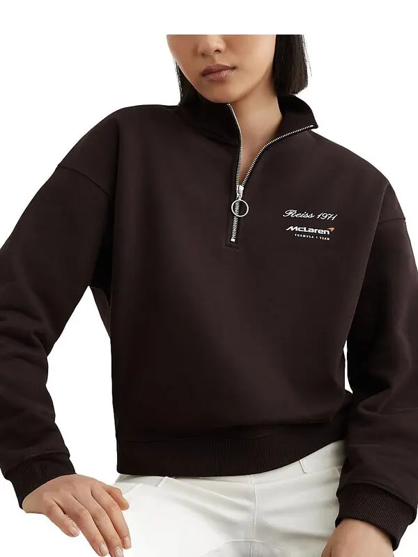 REISS Half Zip Sweatshirt - Chocolate