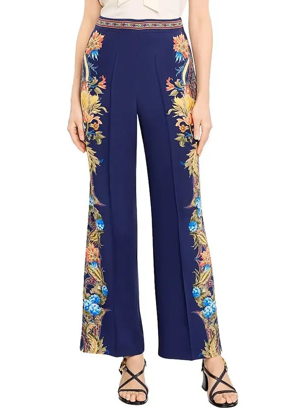 Etro Silk Floral Print Straight Leg Trousers - Printed Blue