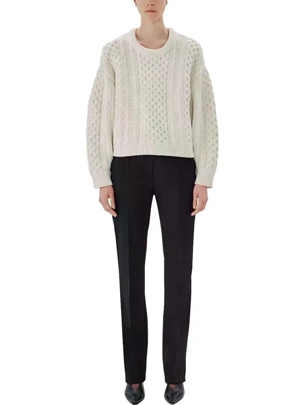 Another Tomorrow Cable Knit Wool Jumper - Neutrals