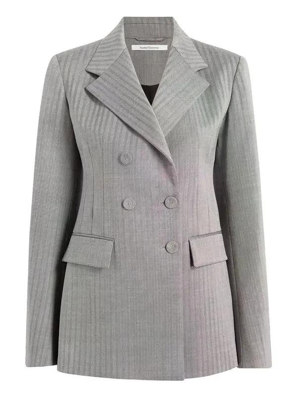Another Tomorrow Herringbone Double-breasted Blazer - Grey