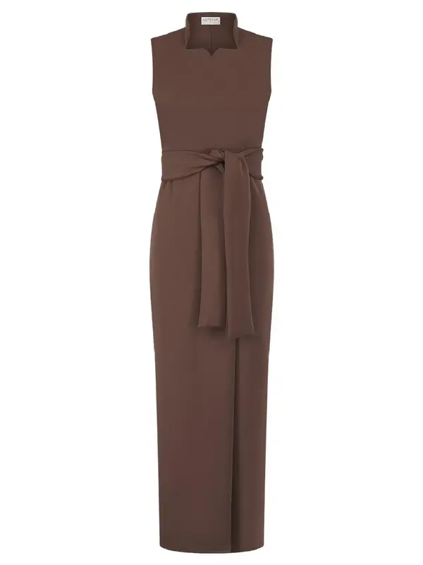 CELESTINE & MAE Notch Neck Maxi Dress - Brown