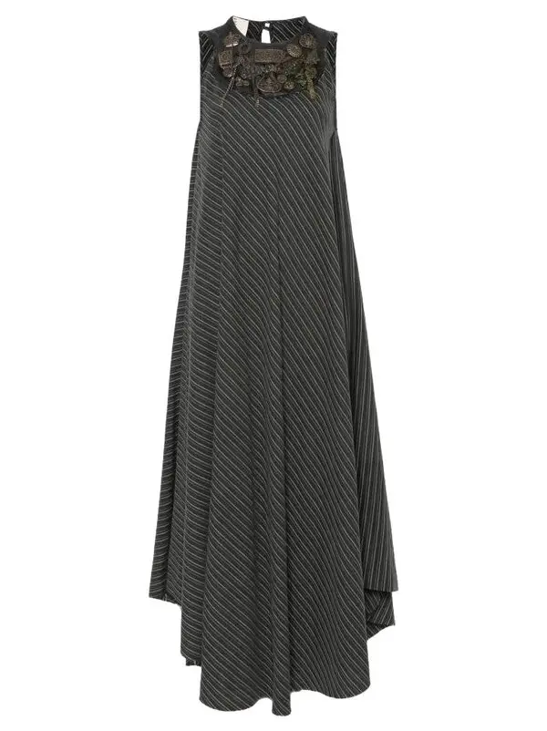 ANTONIO MARRAS VINTAGE 2020s Embellished Pinstriped Dress - Grey